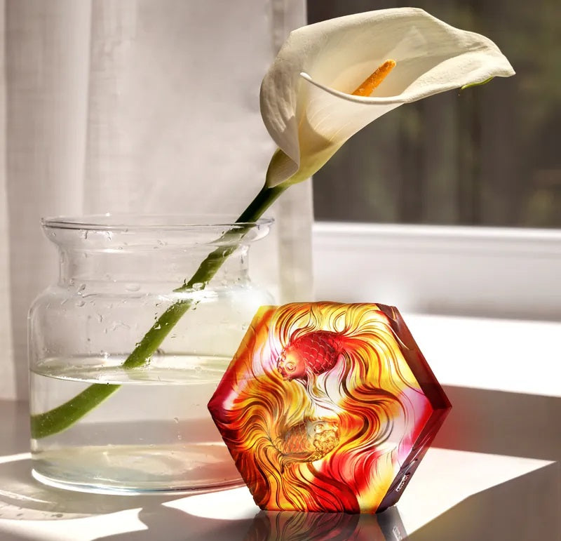 LIULI Crystal Art Crystal Goldfish, "An Exquisite Dance" Paperweight ...