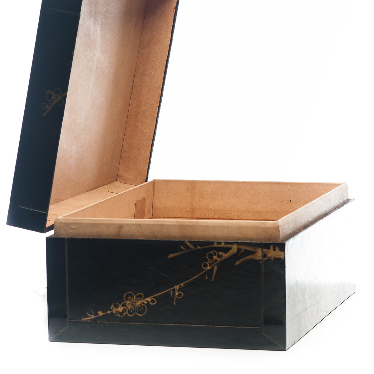 Black Meridian Leather Box (16.5") with hand-painted Winter motif ...