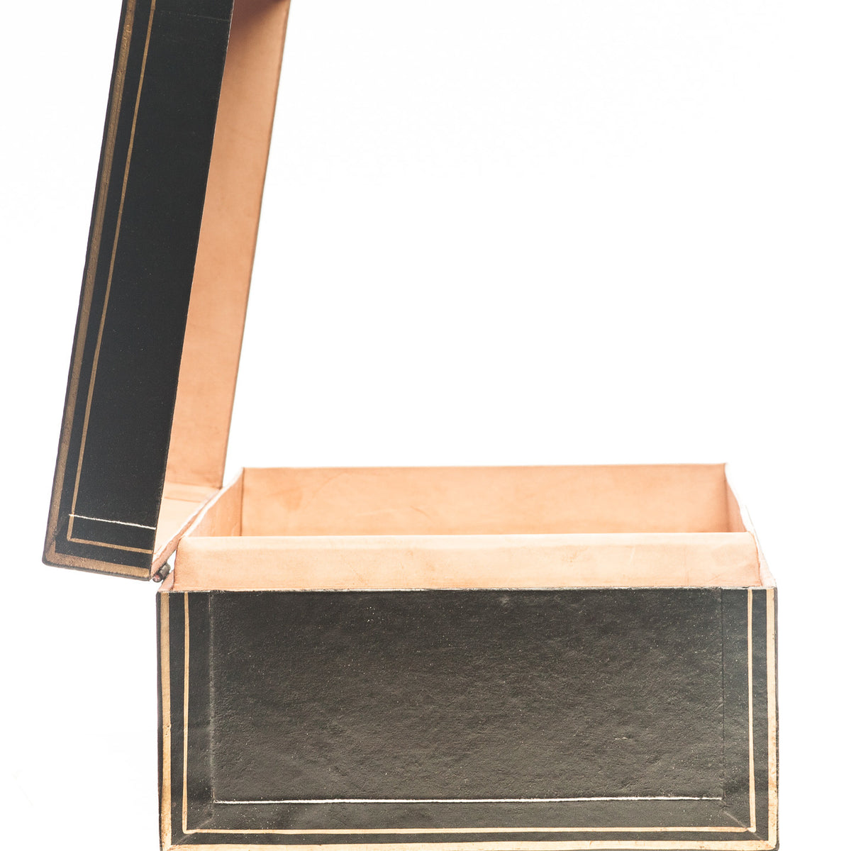 Black Regalia Leather Box (16.5") with hand-painted tuxedo gold trim ...