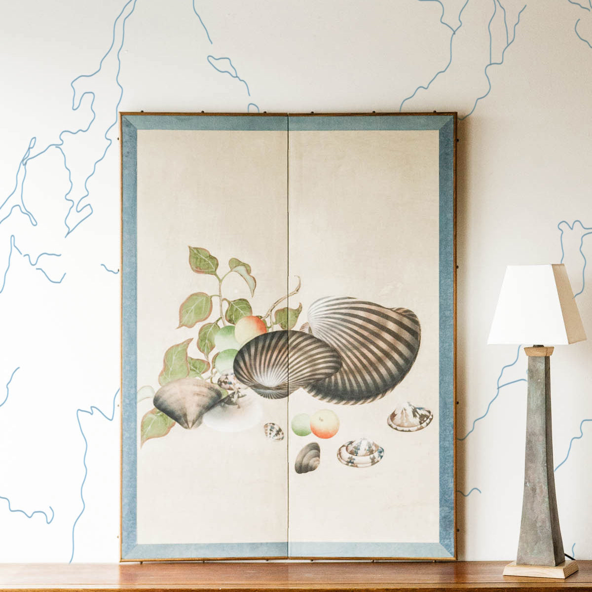 Lawrence & Scott "Clams & Fruit" Silk Hanging Two-Panel Screen