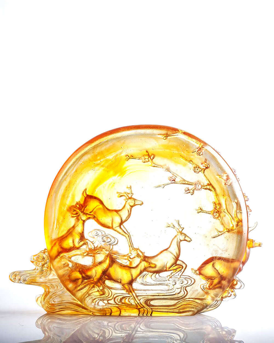 LIULI Crystal Art Crystal Deer Statue "Song of Triumph" in Amber ...